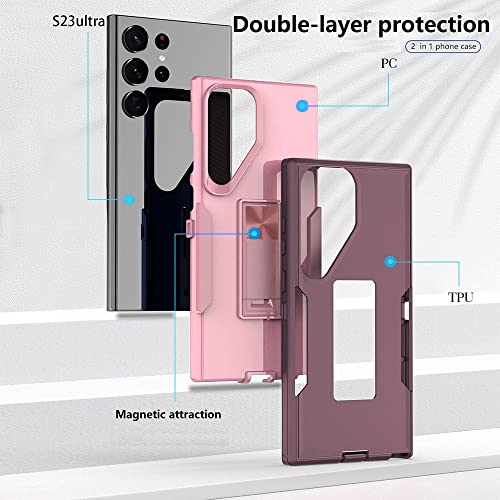 Showdd Designed for Samsung Galaxy S23 Ultra Case with Stand, Drop Protection Work with Magnetic Car Mount, Dustproof,No Fading, No Yellowing,for Men Women, Purple Rose Gold
