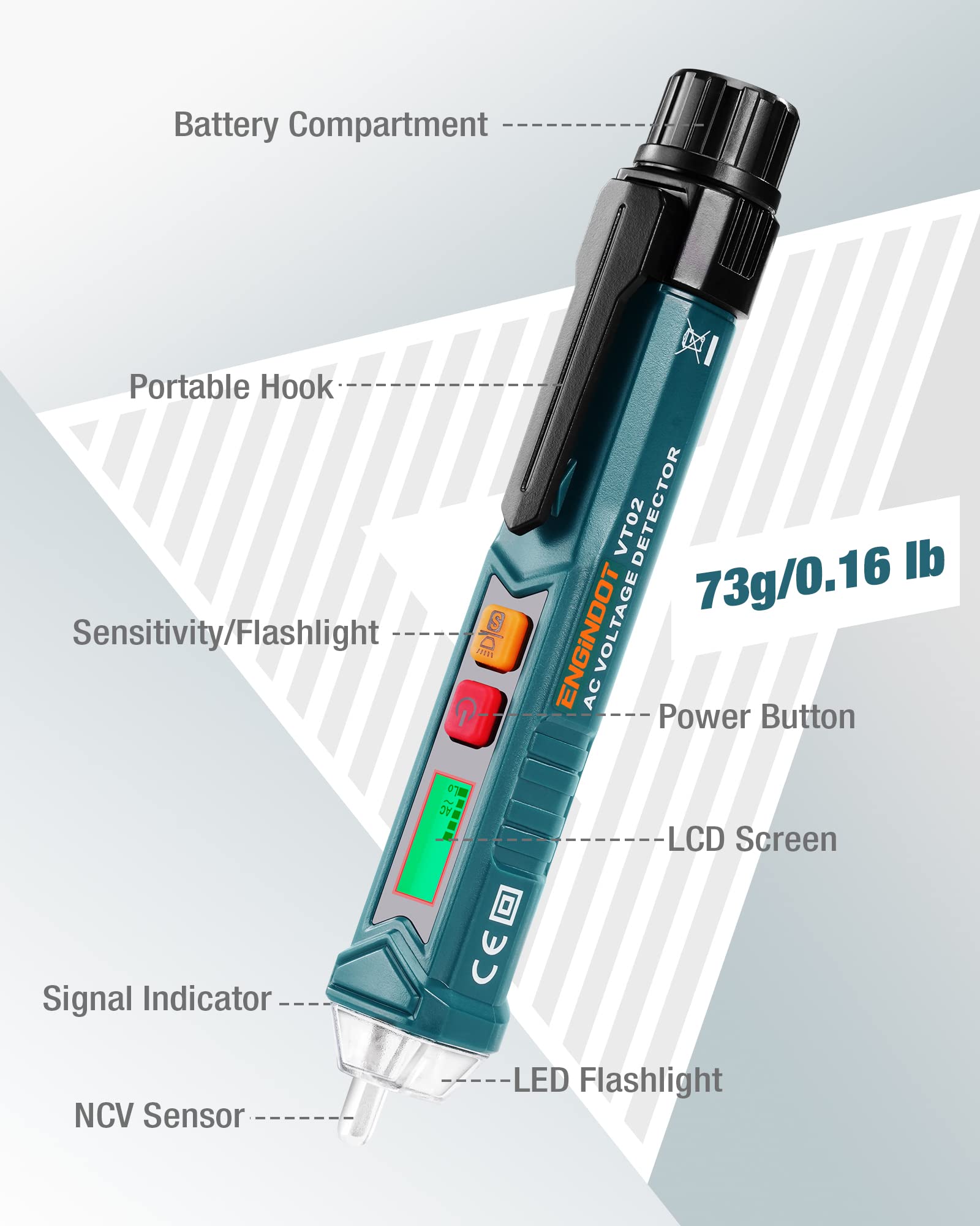 Non-Contact Voltage Tester, Dual Range Voltage Tester AC 12V-1000V/48V-1000V, ENGiNDOT Live/Null Wire Tester, Electrical Tester with LCD Display, Buzzer & Light Alarm, Breakpoint Test (Blue)
