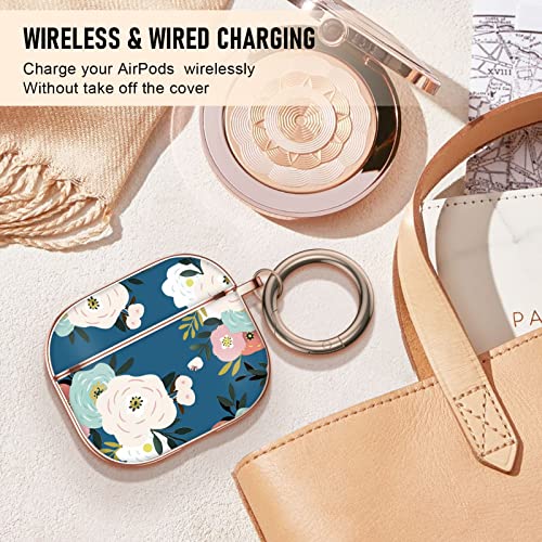 Youskin Airpod 3rd Generation Case Flower Cute,AirPod 3 Case Cover, Rose Golden Plating Airpods 3 Case for Men Women with Keychain,Shockproof Protective Case for AirPod 3,Blue Red Flower