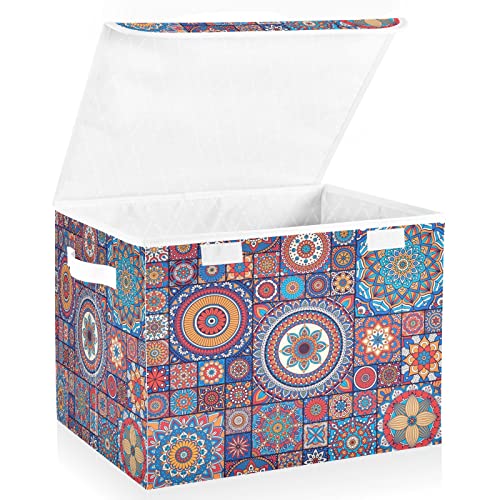 xigua Purple Mandala Native Storage Bins with Lids Foldable Large Cube Storage Boxes with Handles for Home Bedroom Closet Office (16.5x12.6x11.8 in)