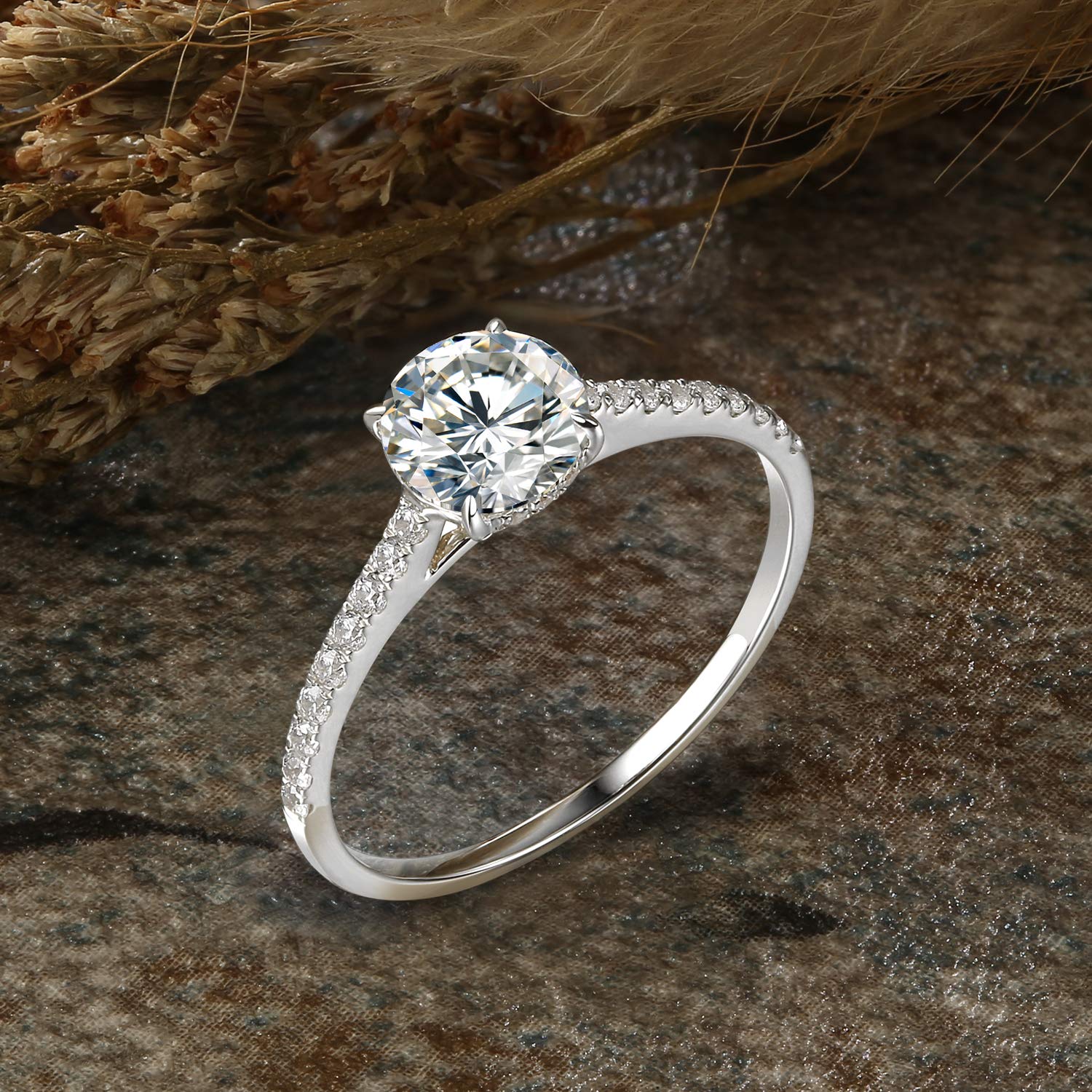 Lamrowfay 14k Yellow OR White Solid Gold 1ct Wedding Engagement Ring (White-Gold, 8)