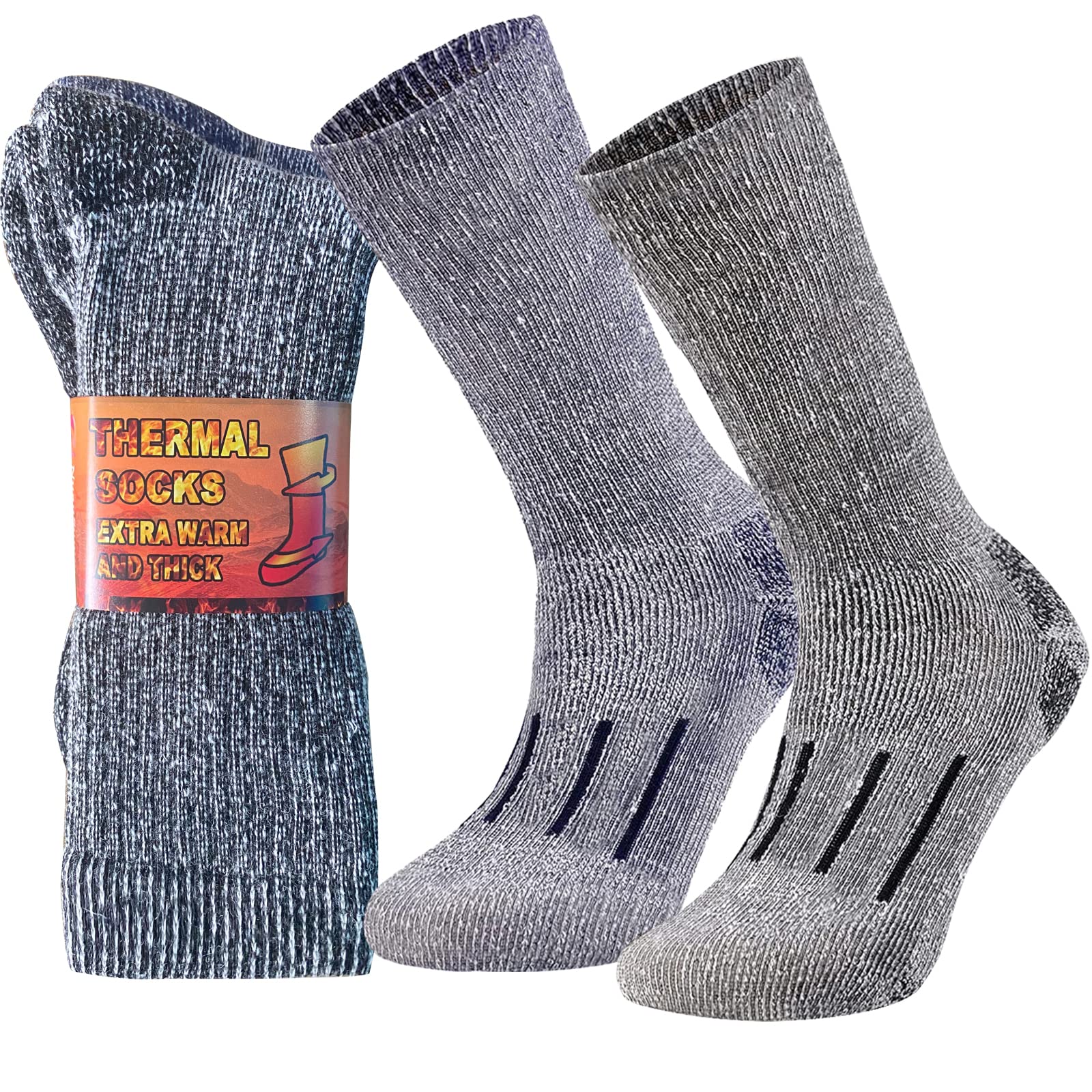 NuanSumm Men's Merino Wool Socks Thermal Heat Trapping Insulated Heated Boot Socks for Hiking Crew Moisture Wicking