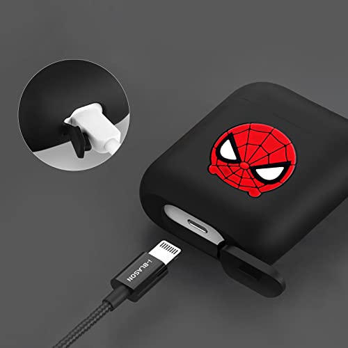 Surmoler for Airpods 1&2 Case Earphone Accessories Protective Silicone Case Cover with Free Keychain for Airpods 1&2 Charging Case(red and Black)