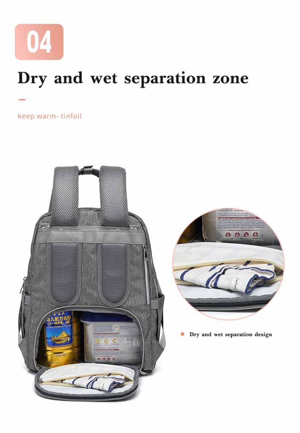 SPYLOH Diaper Bag Backpack Multifunction Travel Back Pack Maternity Baby Changing Bags Large Capacity (gray pink-USB)