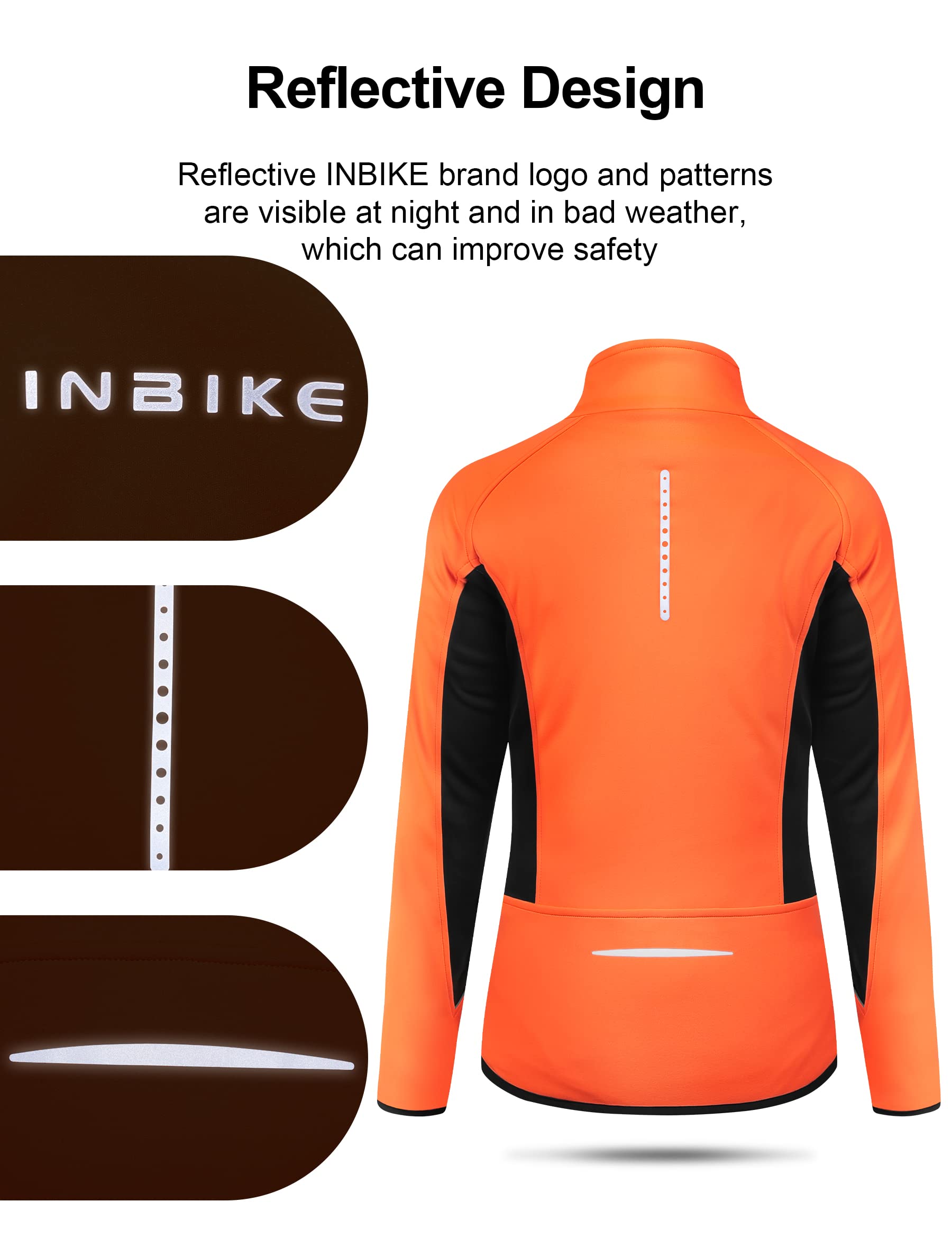 INBIKE Women's Cycling Jacket Biking Running Windbreaker Thermal Fleece Lined Reflective Coat for Cold Weather Winter Orange Medium