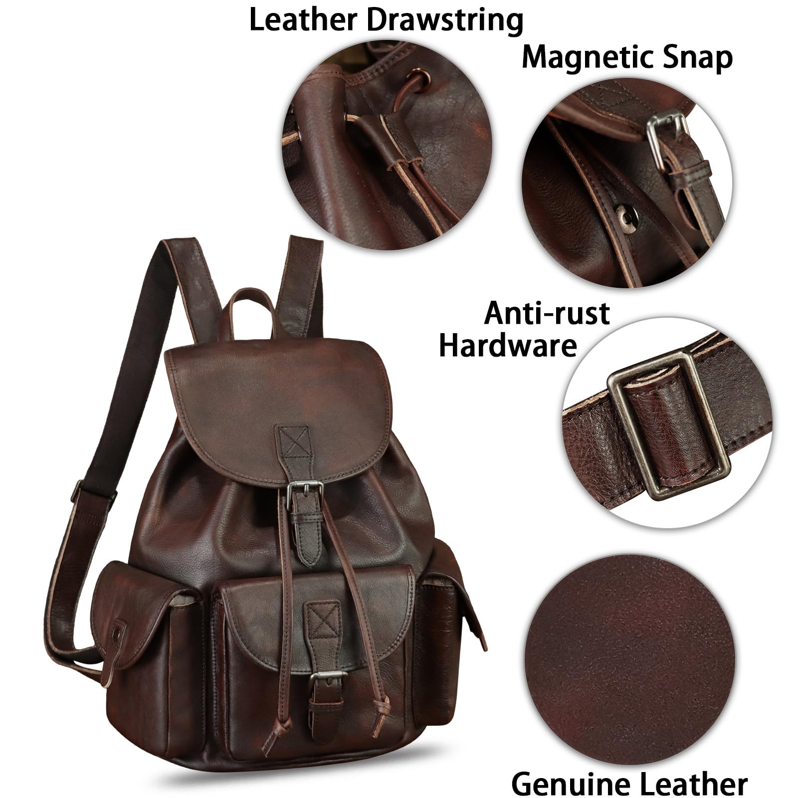 IVTG Genuine Leather Backpack Vintage Handmade High Capacity Leather Rucksack Casual Daypack Retro Knapsack Purse (Coffee)