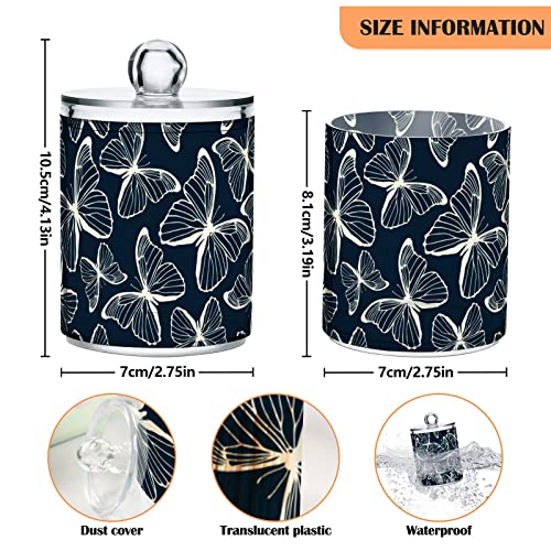 xigua 4 Pack Butterfly Black Apothecary Jars with Lid, Qtip Holder Storage Containers for Cotton Ball, Swabs, Pads, Clear Plastic Canisters for Bathroom Vanity Organization (10 Oz)