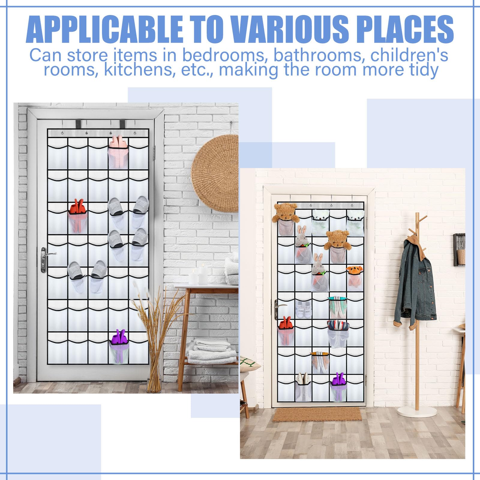 Windyun 2 Pcs 70 Large White Mesh Pockets over the Door Shoe Organizer Shoe Rack Closet Holder Behind Door Shoe Hanger Hanging Cruise Ship Essentials Organizer Nonslip, Each with 35 Pockets