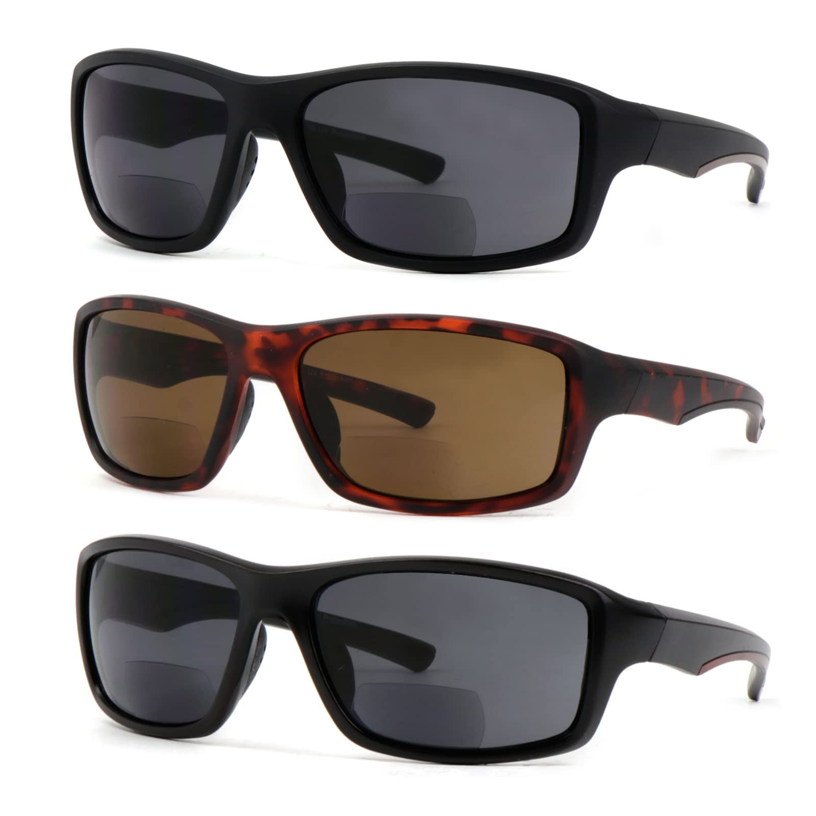 Hyyiyun Bifocal Sunglasses for Men and Women,3 Pack Outdoor Sports Sun Readers UV Protection 2.25 X