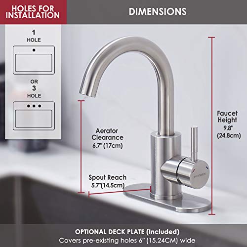 RODDEX Wet Bar Sink Faucet, Stainless Steel 360 Swivel Bar Mixer with 3 Hole Cover Deck Plate, Small Modern Single Handle Tap for Kitchen Bath Bathroom Sink, Brushed Nickel …