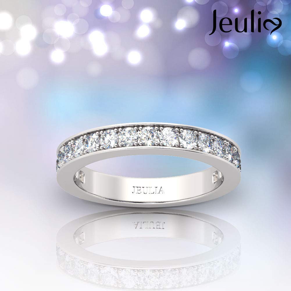 Jeuia 1.71 Carat Custom Engraved Wedding Band Personalized Eternity Band Ring Cubic Zirconia Chanel Set Sterling Silver Engagement Rings for Women Men (6)