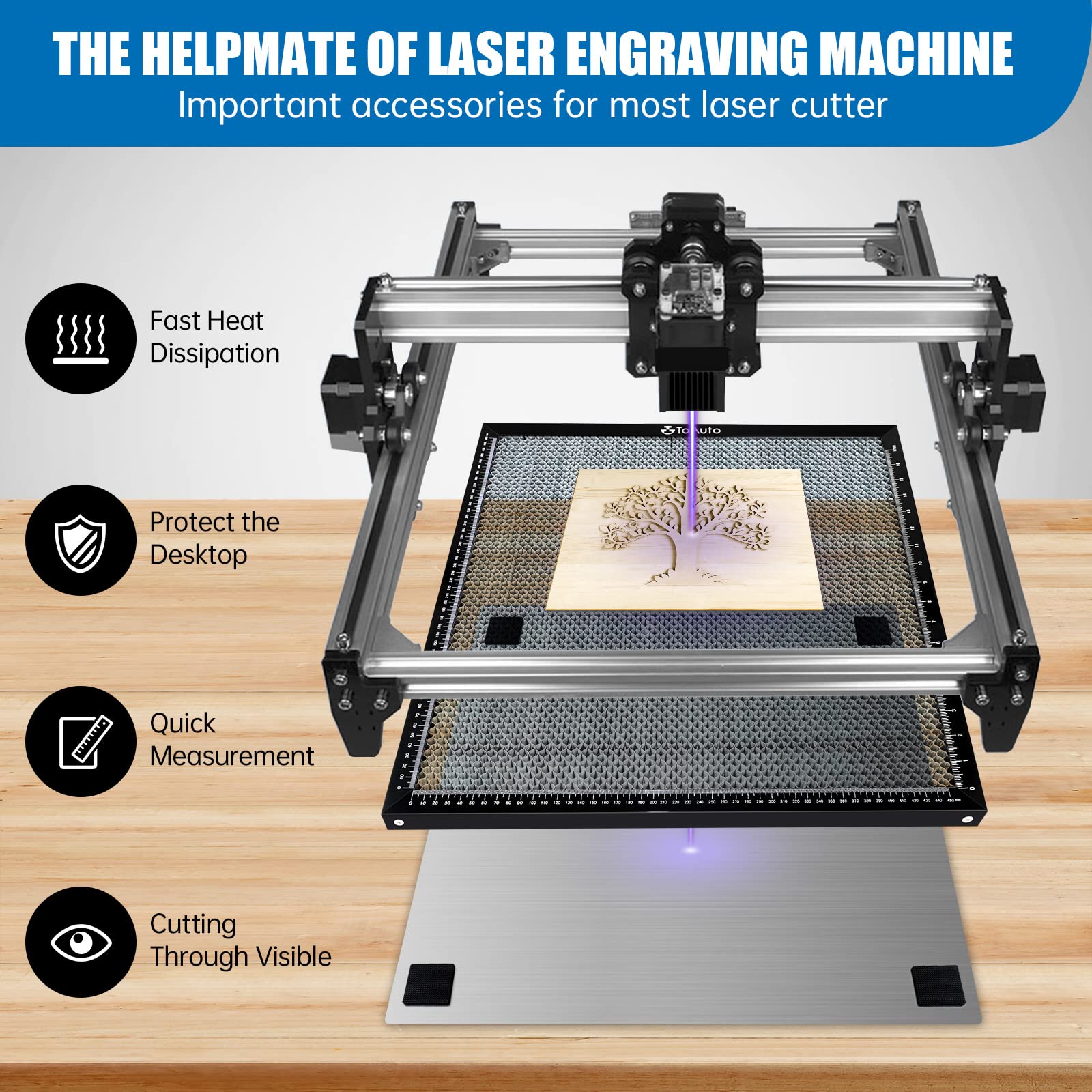 Honeycomb Working Table, 500*500mm Honeycomb Laser Bed Laser Engraver Cutting Machine, Honeycomb Working Panel with Aluminum Plate, Laser Engraver Accessories Fast Heat Dissipation &Desktop-Protecting
