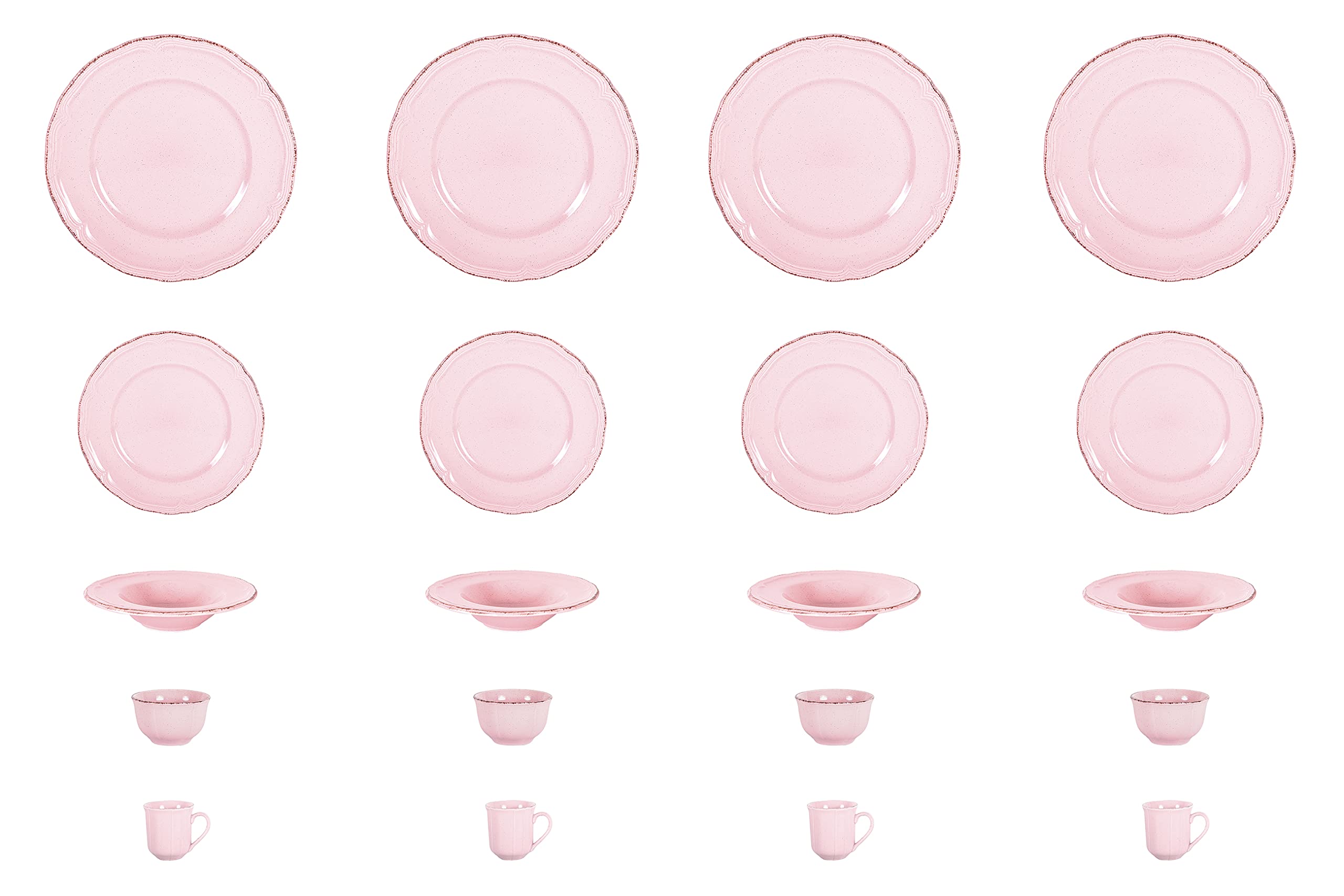 HomeVss, Stoneware French Countryside 20pc Dinnerware Set, Speckled and Antique Pink