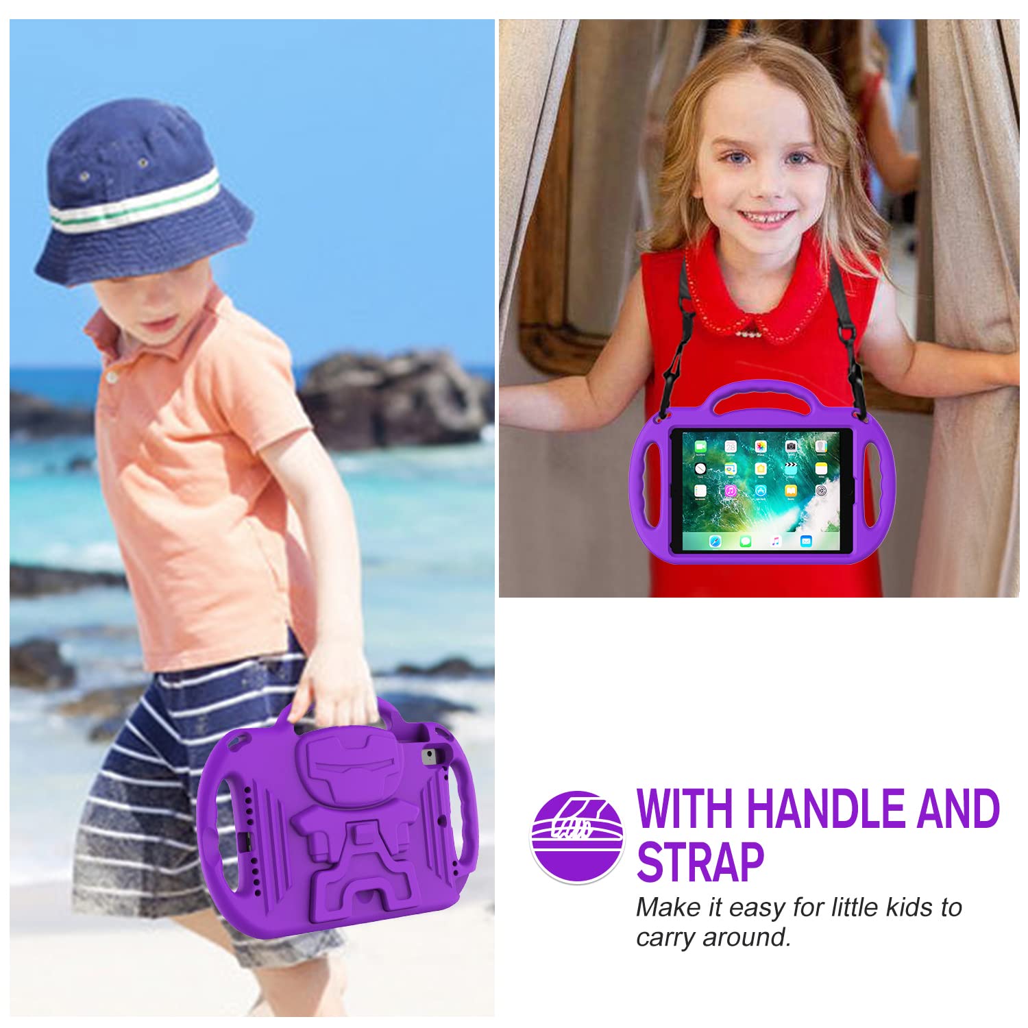 SUPNICE iPad 6th/5th Generation Case, iPad 9.7 Case, iPad Air 2/1/Pro Case, [Shoulder Strap][Light Weight Handle] Shockproof Stand Kids Case for iPad 9.7 inch 2018(6th Gen) / 2017(5th Gen) - Rose