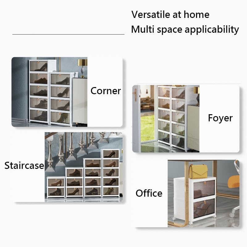 White 5 Tier Plastic Storage Bins Organizer with Lids and Wheels, 17.13 × 12.4 × 45.47 Inch Stackable Bins for Storage, 46Qt Folding Storage Boxes for Home, Dorm Room, 5th storage box (Five layers)