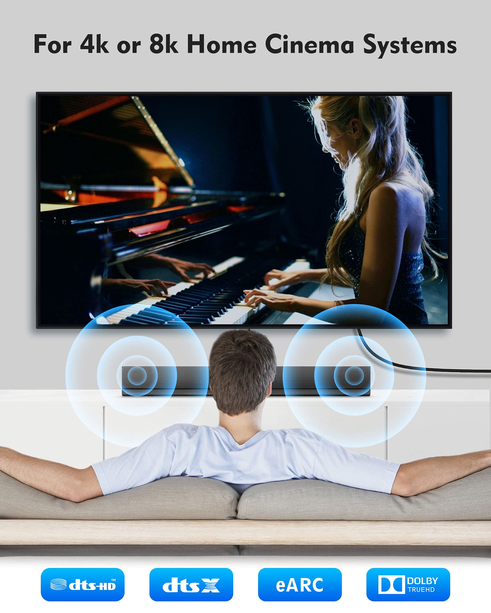 Silkland HDMI ARC Cable for Soundbar 6.6FT, High Speed 48Gbps HDMI 2.0 Cable, [4K, HDR, HDCP 2.2, Ethernet], Compatible for Samsung, Vizio, Sono, Bose, LG Sound bar, UHD TV