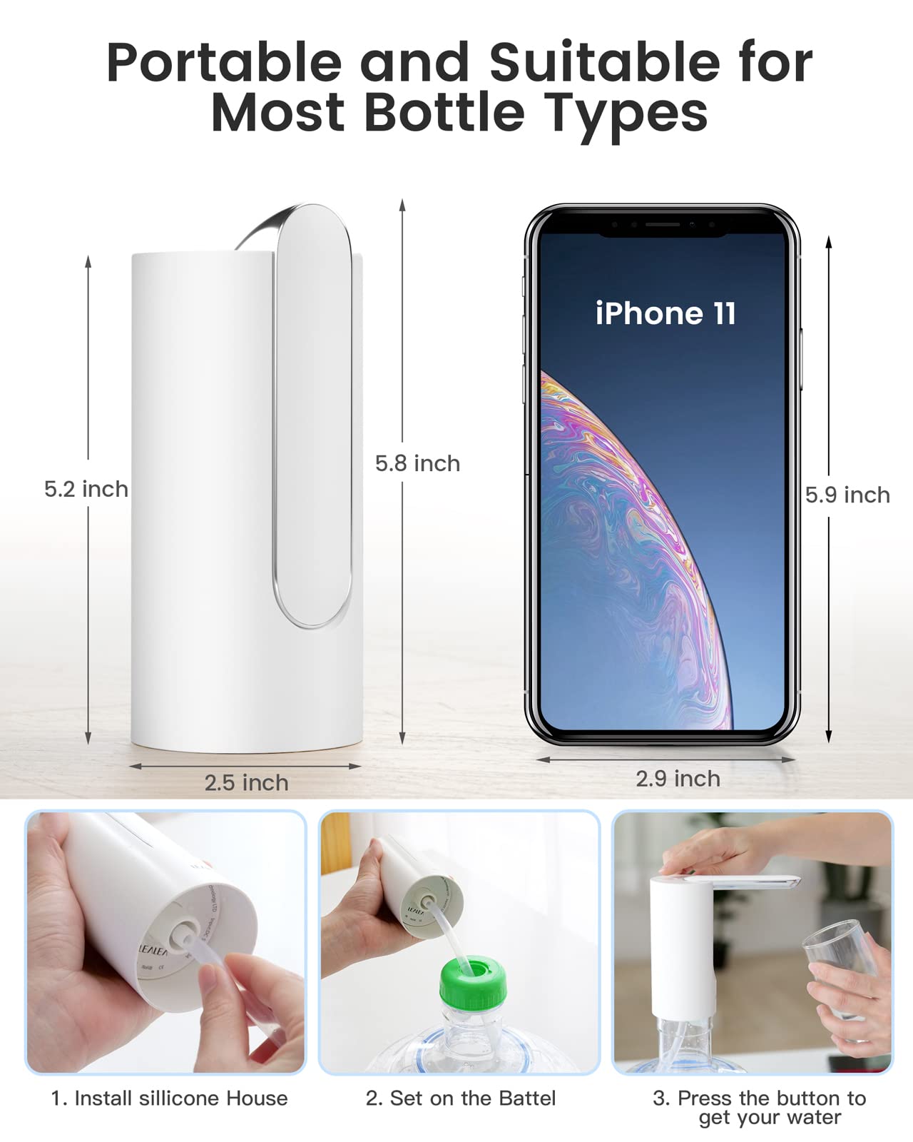 Portable Water Dispenser, 5 Gallon Water Bottle Pump,USB Charging Automatic Drinking Water Pump with Foldable Water Outlet,Portable Water Jug Switch for Home Kitchen Office Camping