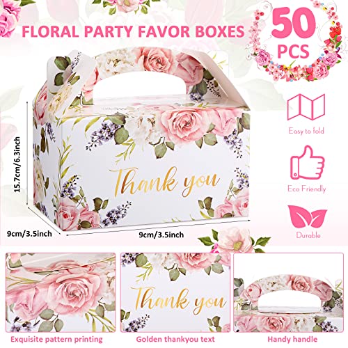 Xinnun 50 Pcs Thank You Treat Boxes Floral Design Gift Boxes Gable Boxes Party Favor Boxes for Tea Party, Wedding, Thanksgiving Day, Christmas