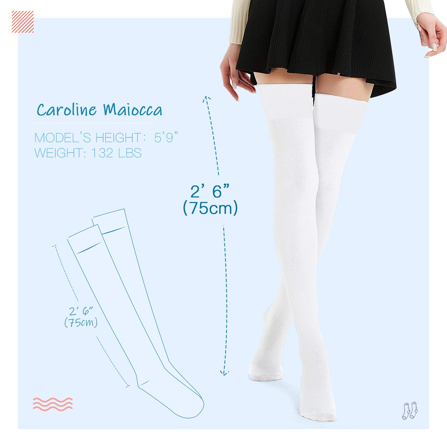 Kayhoma Extra Long Cotton Stripe Thigh High Socks Over the Knee High Stockings, Black and White, 2 Pairsā¦
