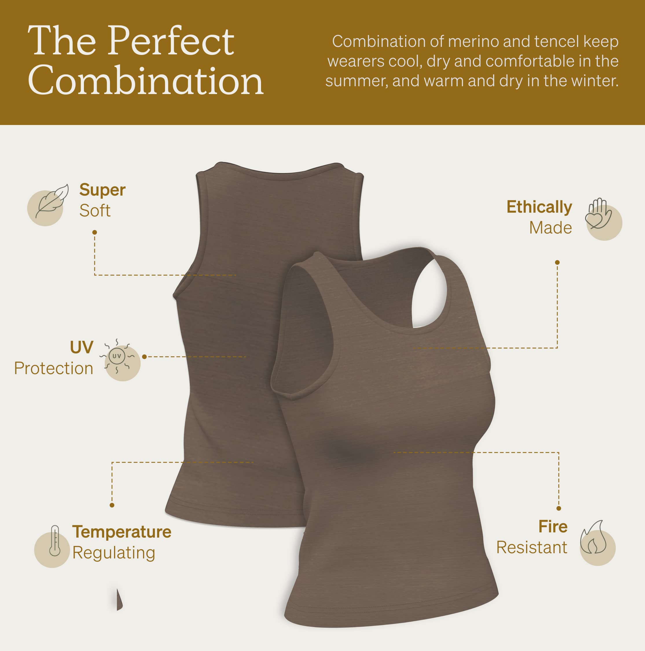 Nui Organics Merino Wool & Tencel Tank Top Women, Base Layer, Ultra Soft Natural Fabric, Breathable Year-Round Comfort.