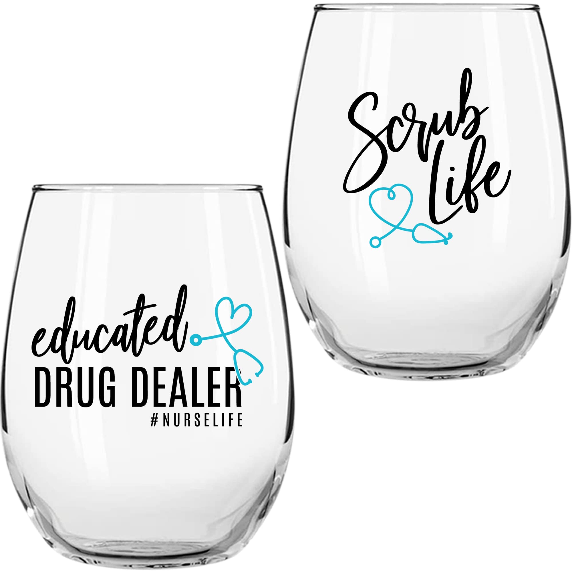 Nurse Gifts For Women Funny Wine Glass 2 Pc Set - 17 Oz Stemless Wine Glass - Funny Nurse Practitioner Gifts RN Nurses NICU Nurses and Student in Nursing School - Great for Coworker Appreciation Gift