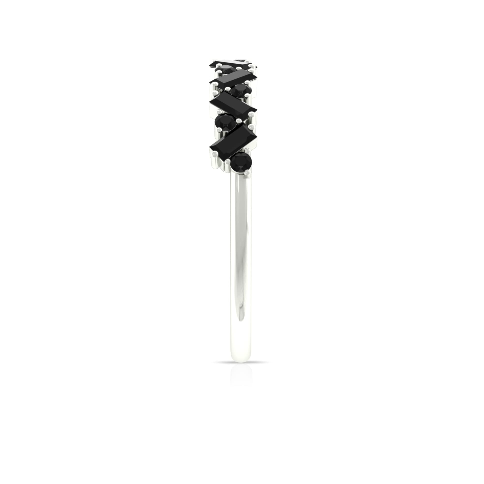 Natural Black Spinel Half Eternity Ring for Women, Aaa Quality, August Birthstone, 14K White Gold, Size:US 7.00