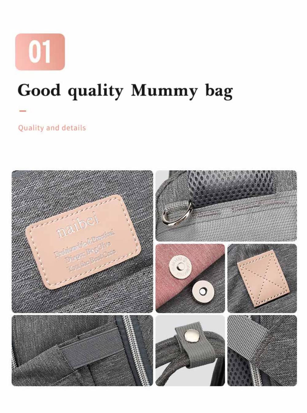 SPYLOH Diaper Bag Backpack Multifunction Travel Back Pack Maternity Baby Changing Bags Large Capacity (gray pink-USB)