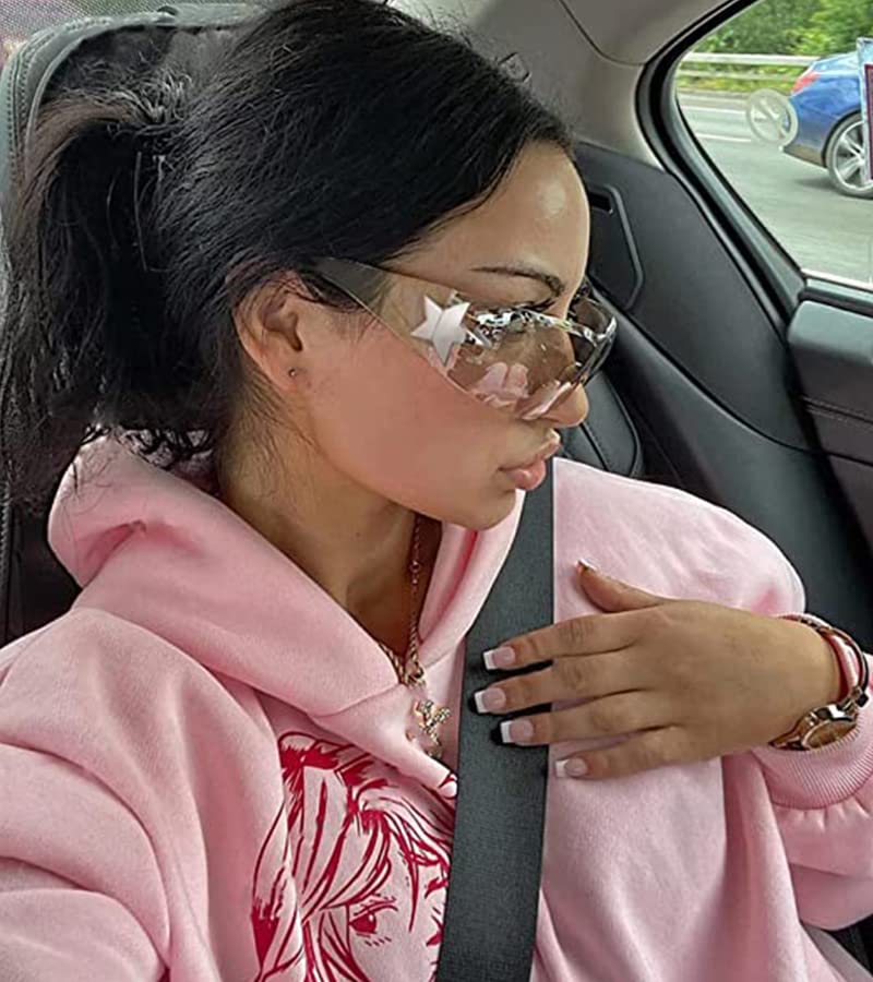 NULOOQ Rimless Y2K Sunglasses for Women Men β Trendy Star Shield Wrap Around Sunglasses Oversized Frameless Sun Glasses (Gradient Clear)