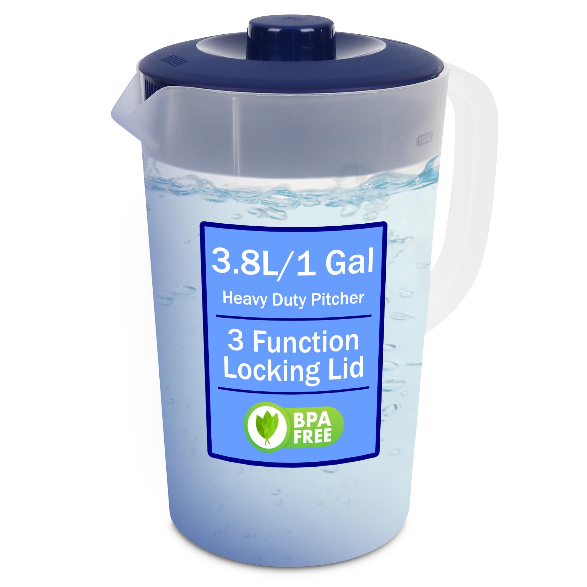 Water Pitcher with Lid 1 Gallon Pitcher, Clear Plastic Pitcher with Flip-top Spout Lids, Iced Tea Pitcher for Fridge, Freezer/Dishwasher Safe, BPA Free & Phthalate Free
