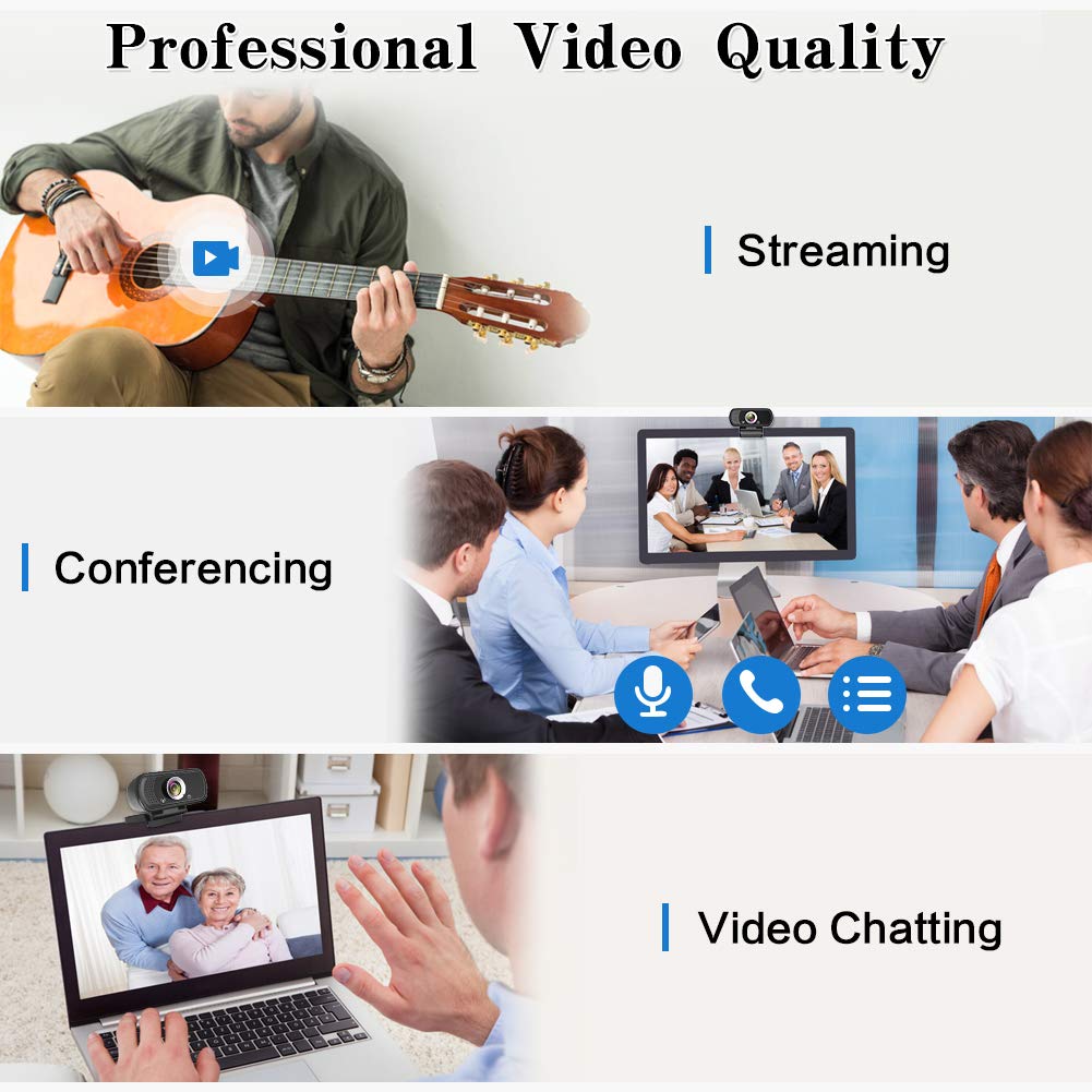 HZQDLN Webcam HD 1080P,Webcam with Microphone,USB Desktop Laptop Camera with 110 Degree Widescreen,Stream Webcam for Calling, Recording,Conferencing, Gaming,Webcam with Privacy Shutter and Tripod