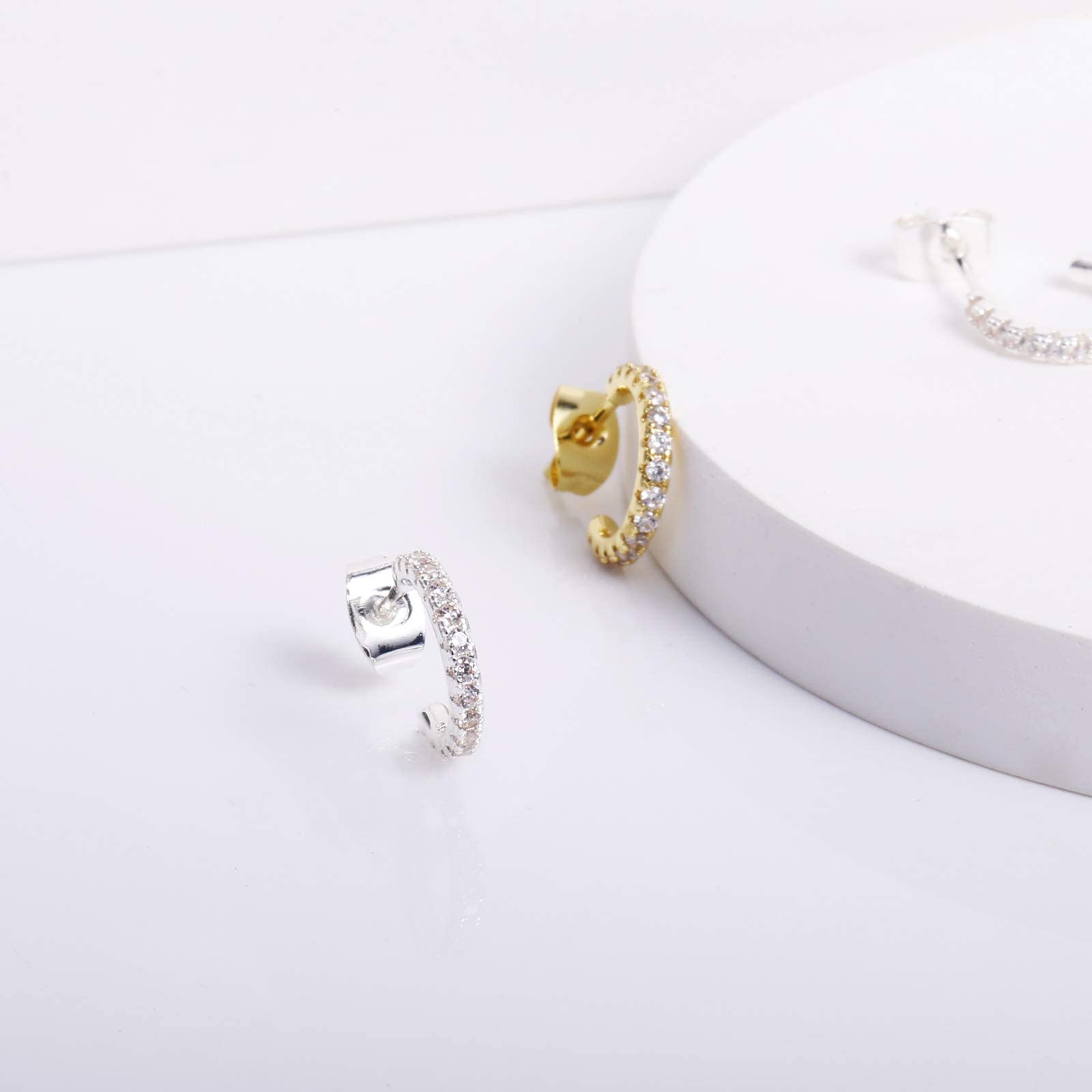 Lancharmed Small Open Hoop Earrings for Women | Hypoallergenic Sterling Silver Post Hoops Earring Second Hole Stone Hoops CZ HOOPS