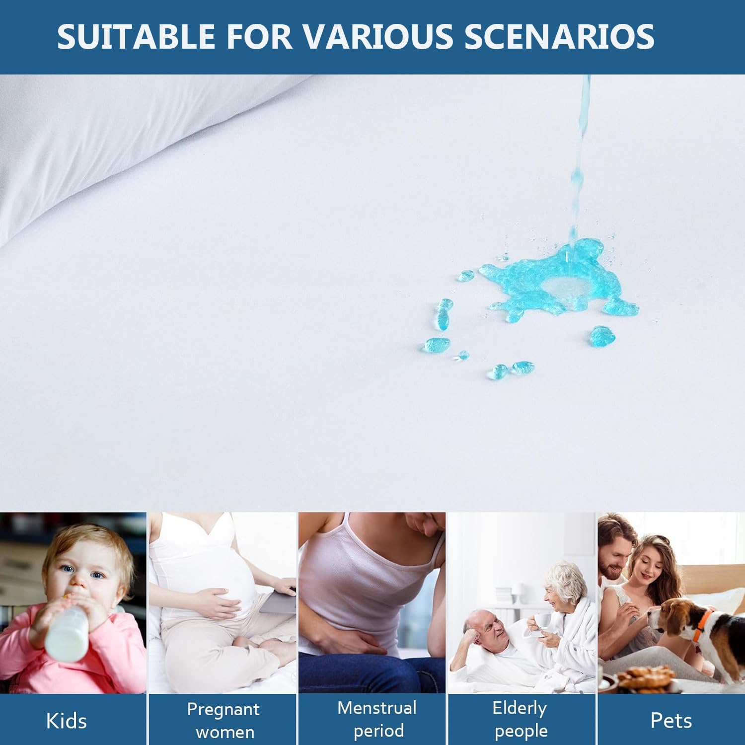 Waterproof Duvet Cover, Washable&Reusable Cotton Knitted Fabric Incontinence Duvet Protector with Zipper with Corner Ties for Kids, Elder, Pets, Dog, Cat (White,King)
