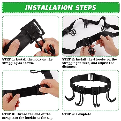 whumsdog Bow Hanger for Tree Stand, Treestand Strap Hunting Gear Hanger, Bow Hunting Tree Stand Accessories Holder with 4 Metal Hooks for Gears Bow Quiver Backpack Tree Saddle