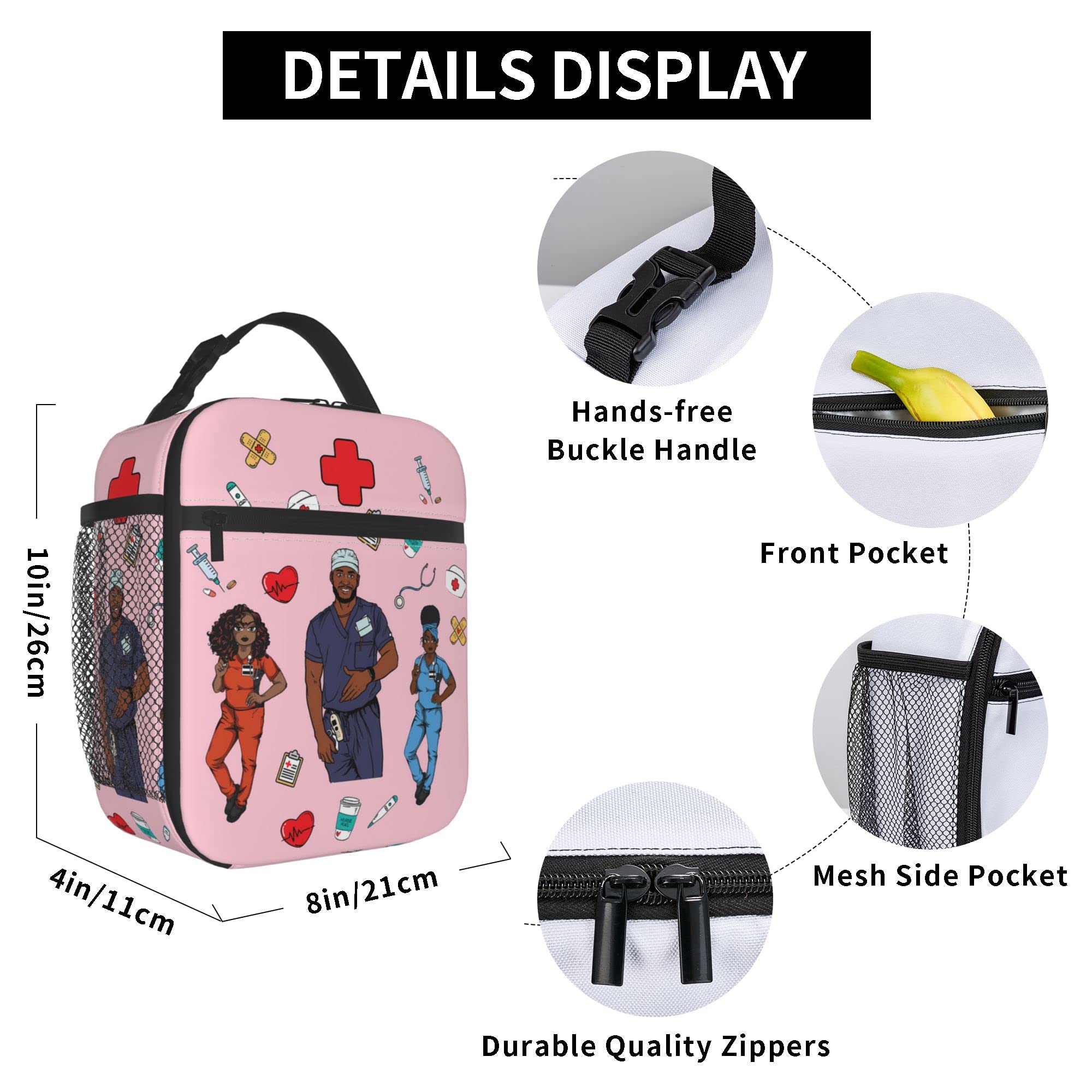 Nurse Lunch Bag Insulated Pink Nurse Lunch Box For Women Men Aldult Reusable Tote for Work Office Camping Gift