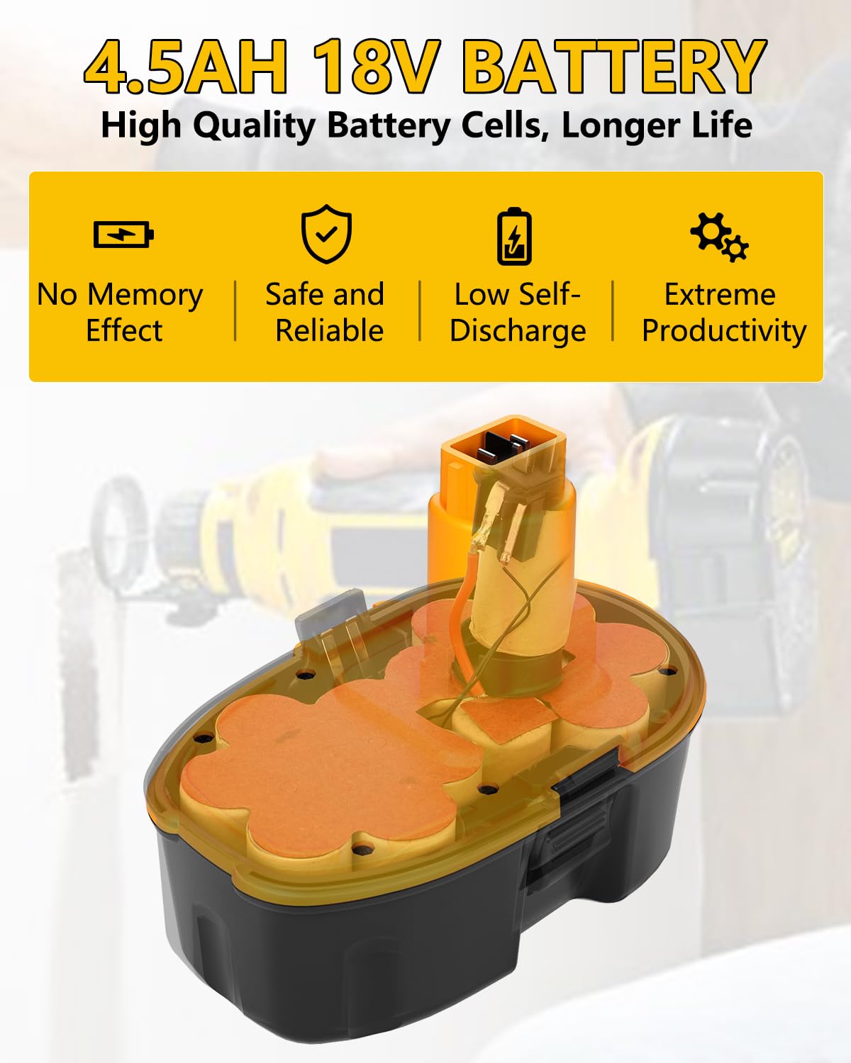 Wryfzxd Upgraded 4.5Ah Replacement for Dewalt 18V Battery DC9096 DC9098 DC9099 Compatible with Dewalt 18V XRP Battery Compatible with Dewalt 18 Volt Batteries Cordless Power Tools 2Pack