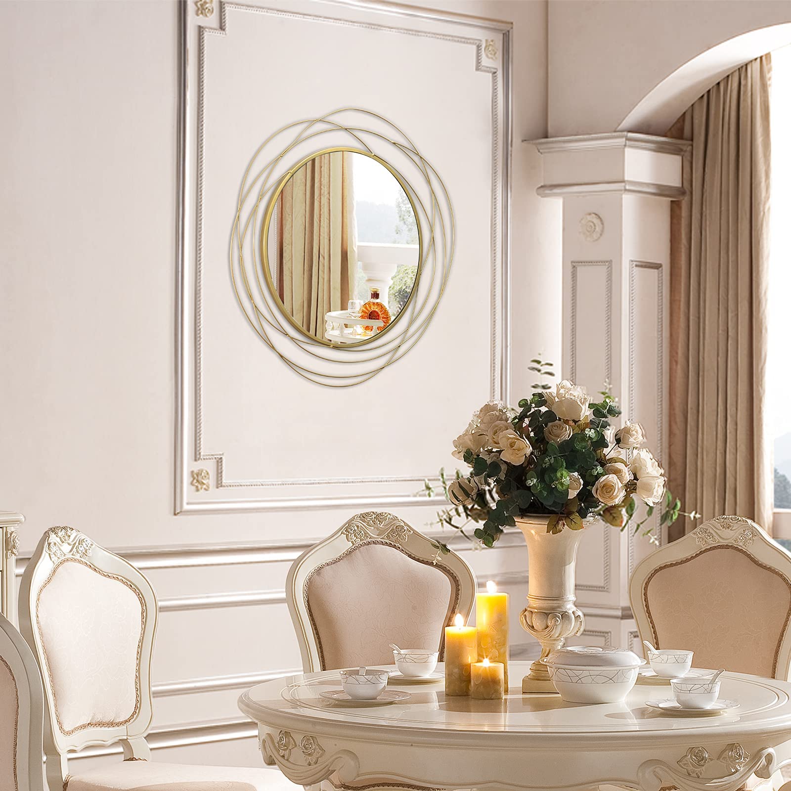 ironsmithn Wall Mirror Mounted Round Decorative Mirrors Circle for Bathroom Vanity, Living Room or Bedroom 26.8β x26.8β (Gold)