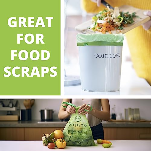 Simply Bio 3 Gallon Compostable Trash Bag with Drawstring, Heavy Duty Extra Thick 1 Mil, 50 Count, 11.36 Liter, Small Kitchen Food Scrap Trash Bags, ASTM D6400, US BPI and Europe OK Compost Certified