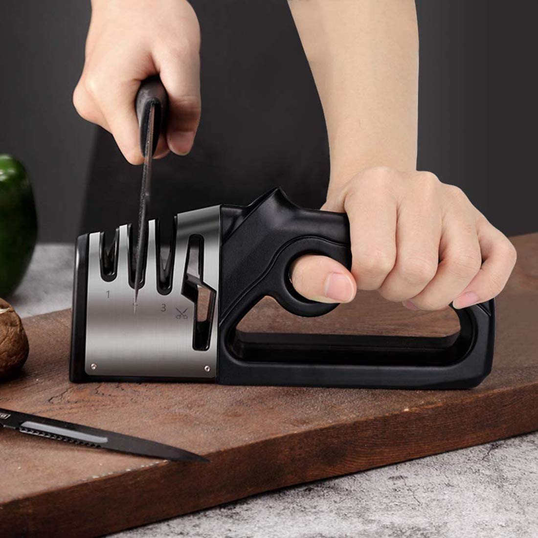 knife sharpener, knife sharpener, professional 4-stage knife sharpener, non-slip base, diamond sharp, tungsten steel sharp, ceramic sharp, scissor sharp