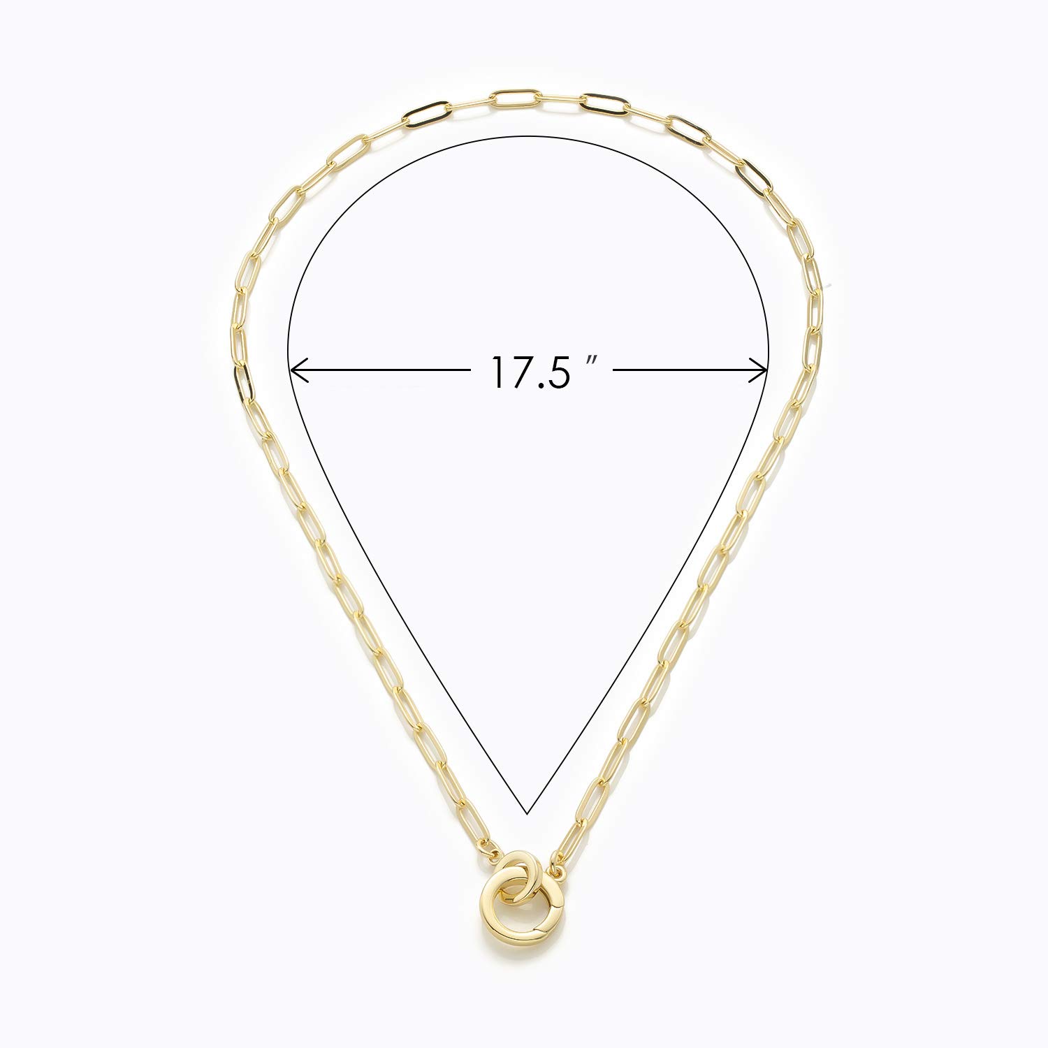 LANE WOODS Paperclip Necklace with Interlocking Circle Pendant: 14K Gold Plated Dainty Link Chain Jewelry for Women