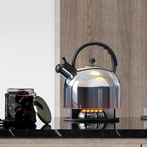 YSSOA Stainless Steel Whistling Tea Kettle, 3.17 Quart, Teapot for Stove top with Wide Mouth, Easy Pouring Spout and Ergonomic Handle, Silver