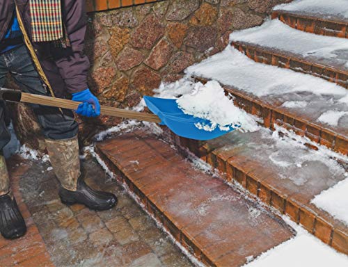 Superio Small Snow Shovel for Car Portable Snow Shovel for Driveway Snow Removal Compact Scooper Shovel Snow Pusher for Stairs 9" Heavy Duty Plastic Blade with Wood Handle 34" (2, Blue)