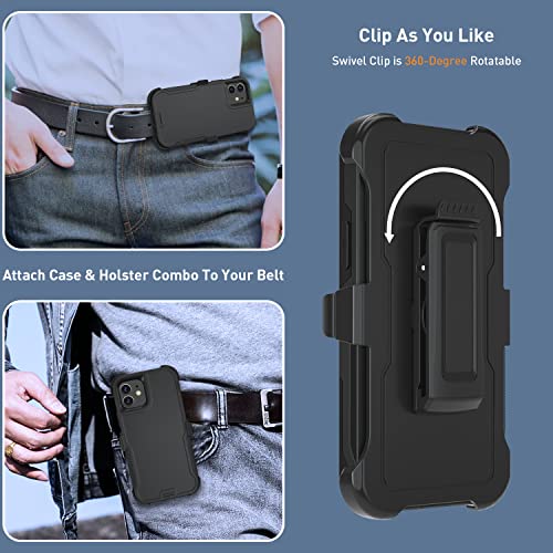 Xmon Case for iPhone 12 and 12 Pro, Heavy Duty Rugged Case Belt Clip Holster Kickstand Protective Cover [Shockproof] Compatible with Apple iPhone 12 and iPhone 12 Pro (Black)