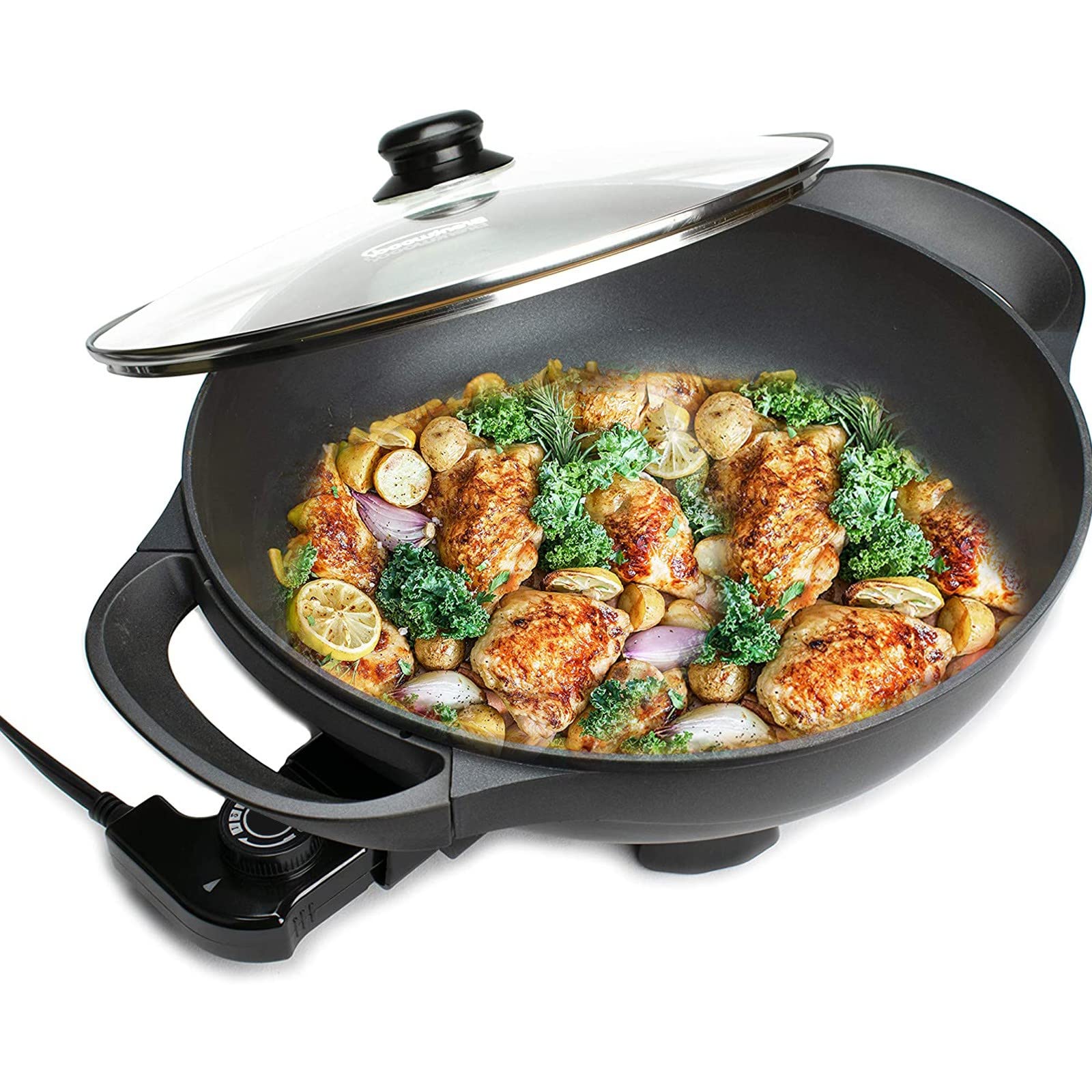 Nonstick Electric Skillet - with Vented Glass Lid (13-In, 6Qt)