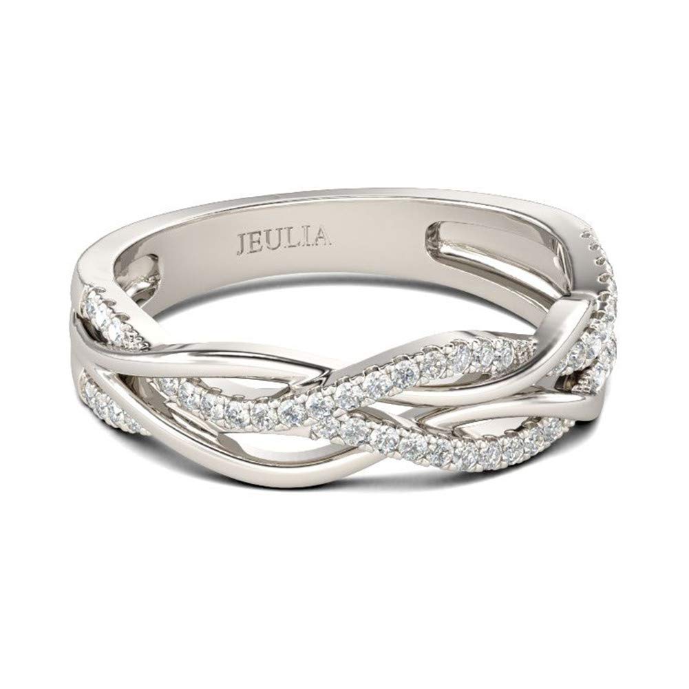 Jeulia 4PC Asscher Cut Sterling Silver Ring Set Cubic Zirconia CZ Engagement Anniversary Eternity Promise Wedding Band Ring Set with Jewelry Box (Silver, 7.5)