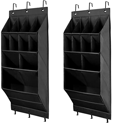 Yteseery 2 Pack Door Shoe Rack with Large Deep Pockets, Hanging Shoe Organizer for Narrow Door, Over The Door Shoe Organizer for Dorm, Door,Closet Door RV, Black