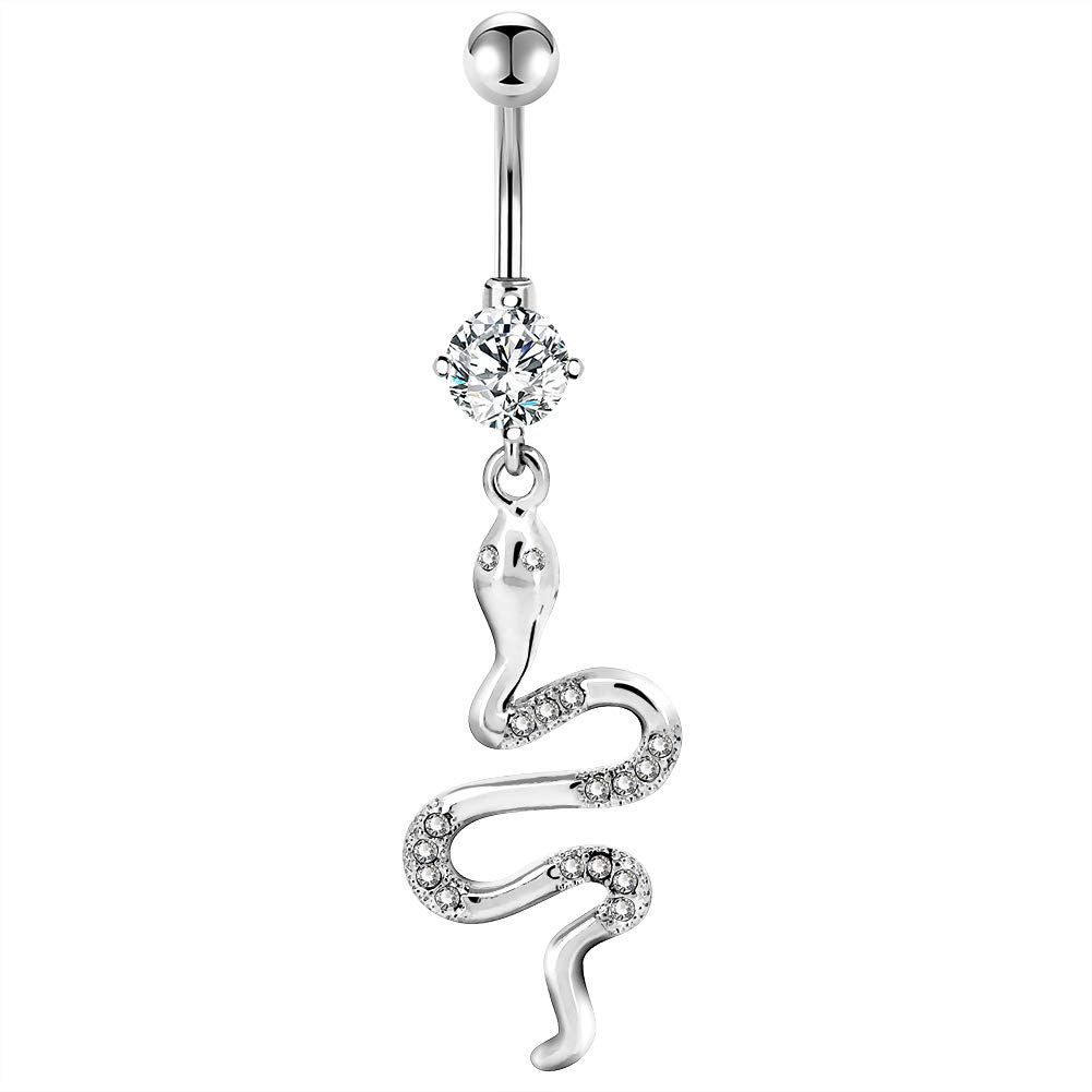 Jewseen Snake Belly Button Rings Sparkling CZ Dangle Navel Rings 14g Belly Bar Body Piercing Jewelry
