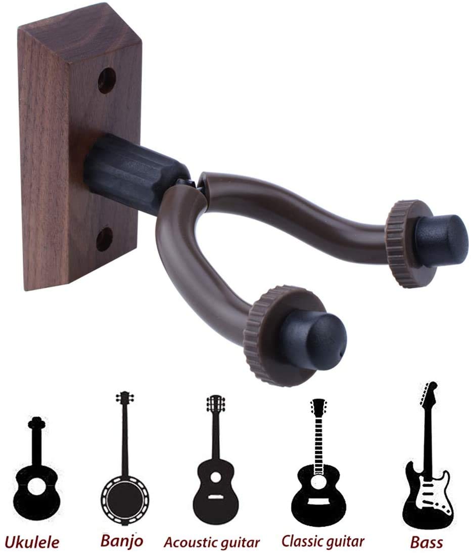 Lejoy Guitar Wall Mount Guitar hanger Black Walnut Guitar hook for Acoustic Electric Bass Guitar wall hanger hooks Holder (Black walnut hanger) (1 pack)