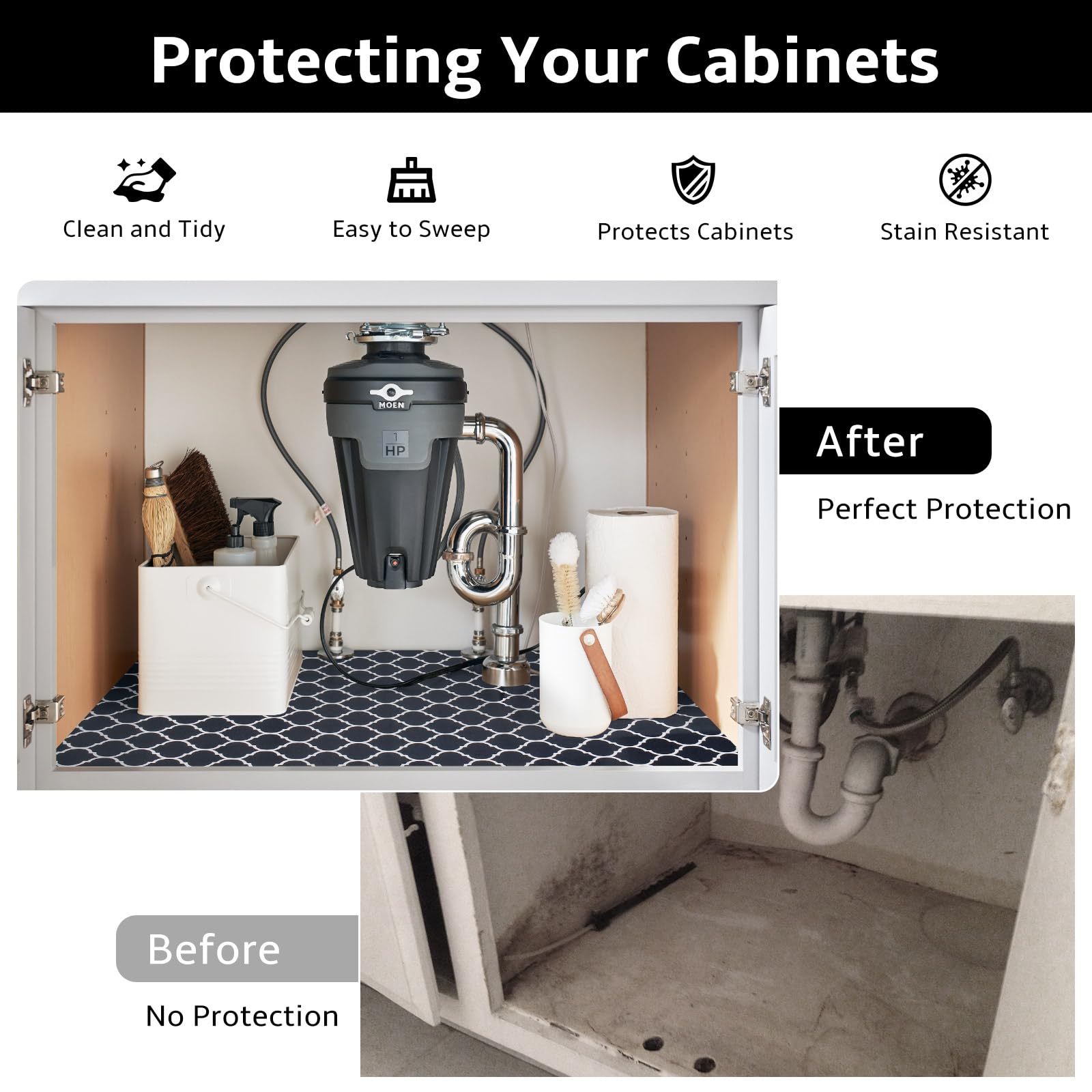 Under Sink Mat for Kitchen Waterproof, Undersink Mats for Bottom of Kitchen Sink, Non-Adhesive Absorbent Quick Dry Under Sink Liner, Non-Slip Shelf Protector Under Sink Tray (Dark Gray, 24"×30")