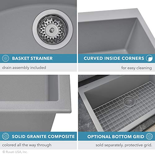 Ruvati 30 x 17 inch Granite Composite Undermount Single Bowl Kitchen Sink - Silver Gray - RVG2030GR