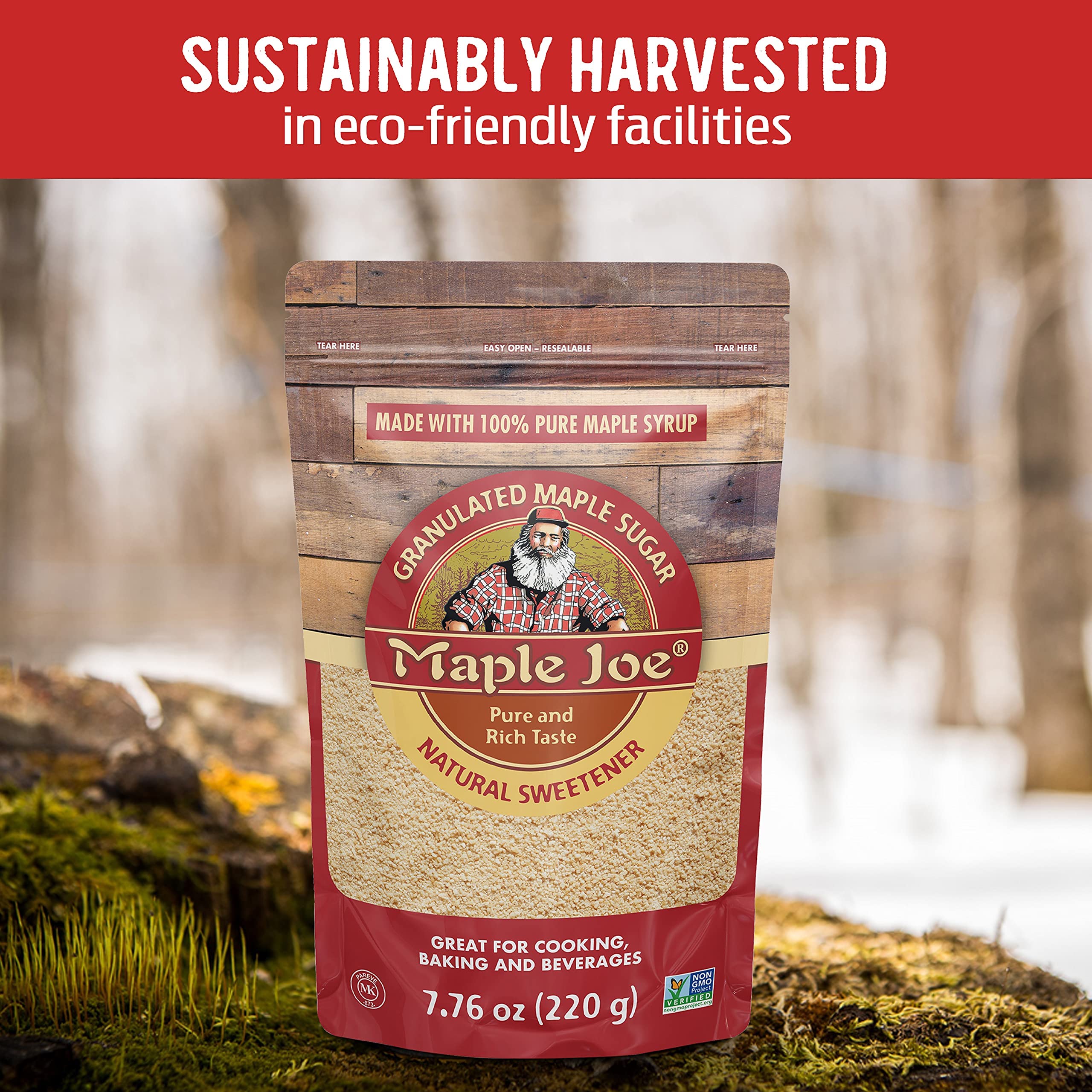 Maple Joe Pure Maple Sugar Granulated, Made With 100% Grade A Maple Syrup. Powdered Maple Sugar For Cooking & Baking. White Or Brown Sugar Substitute. Fat Free, Non-GMO, Gluten Free & Vegan. 7.8 oz /220g